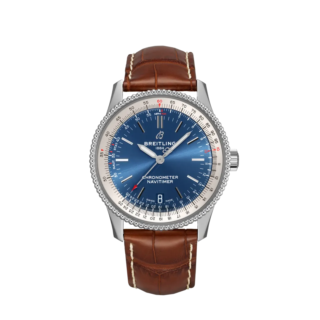 Breitling Navitimer 38MM in Stainless Steel with Blue Dial on a Brown ...