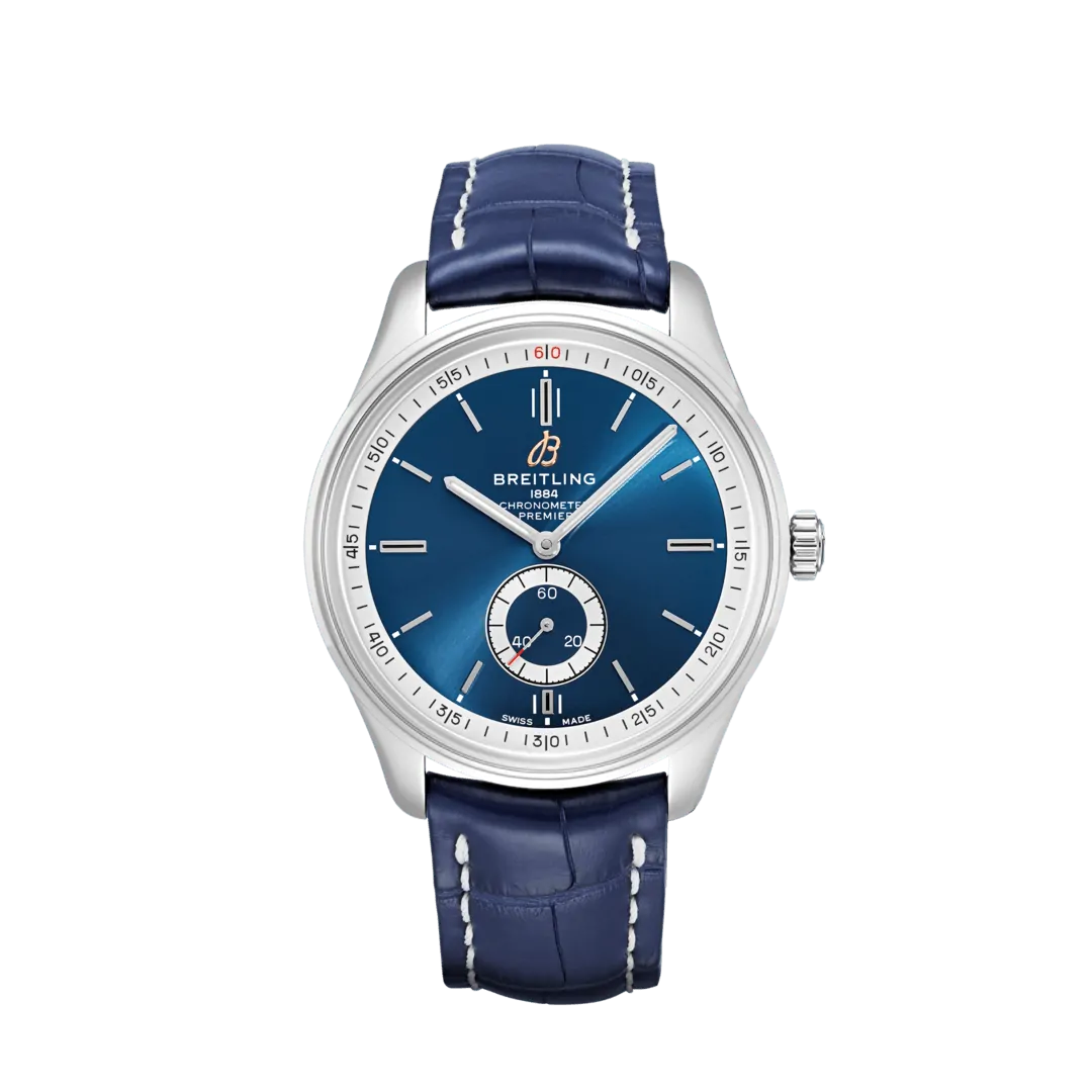 Breitling Premier 40MM in Stainless Steel with Blue Dial on Blue Allig ...